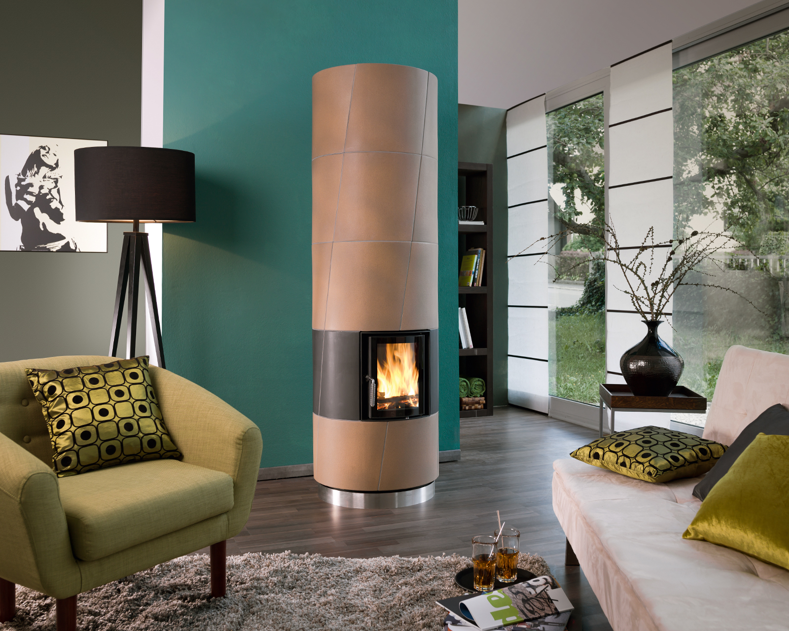 BRUNNER tiled stoves with round viewing glass