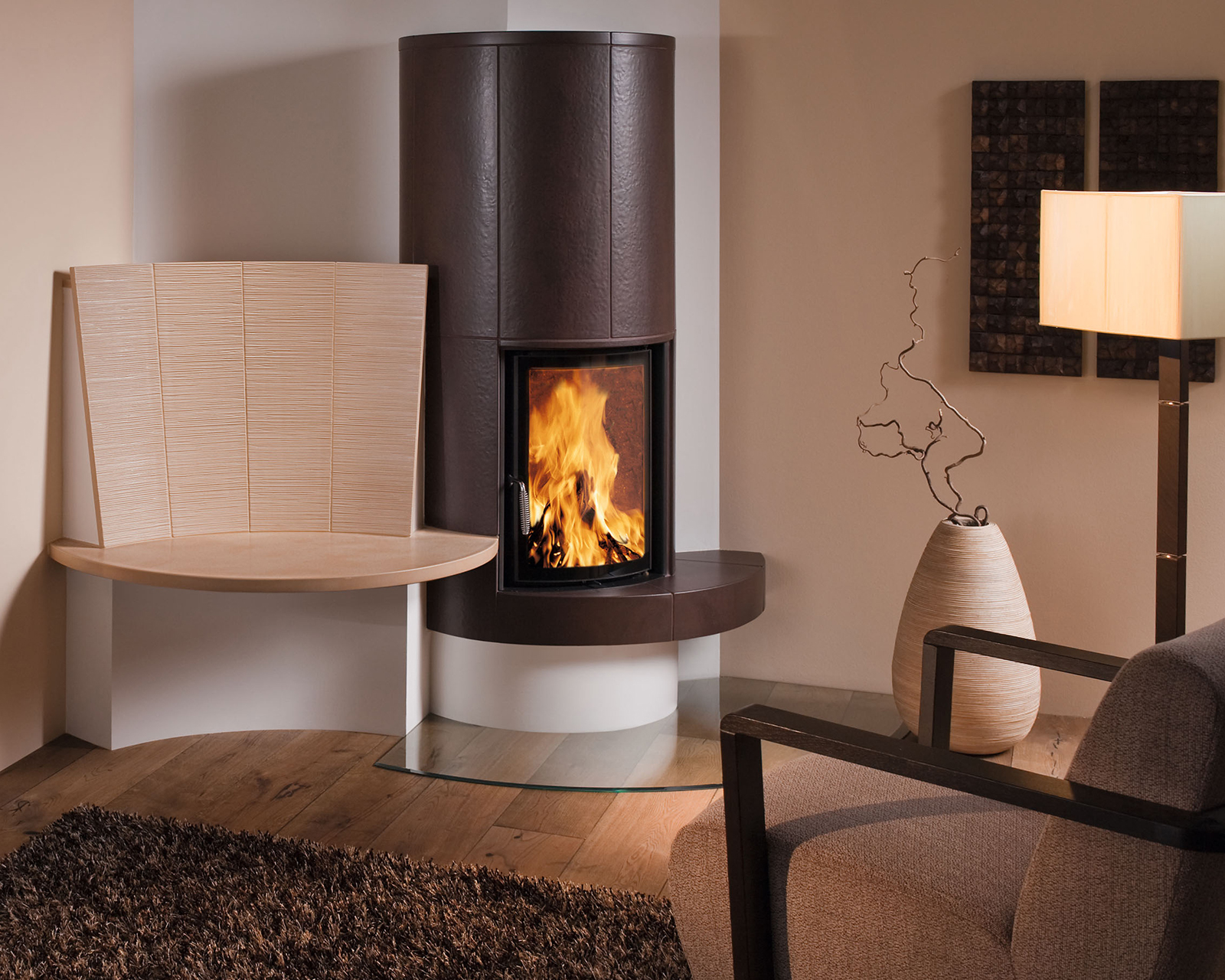 BRUNNER tiled stoves with round viewing glass